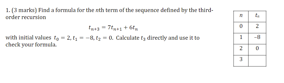 Solved 1. ( 3 marks) Find a formula for the nth term of the | Chegg.com