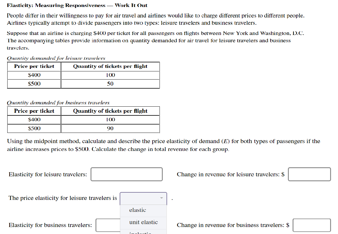 Solved Elasti Measuring Responsiveness Work It Out Chegg