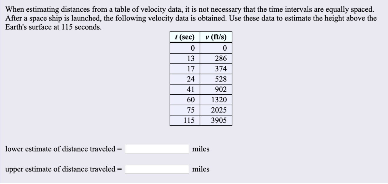 Solved When estimating distances from a table of velocity | Chegg.com