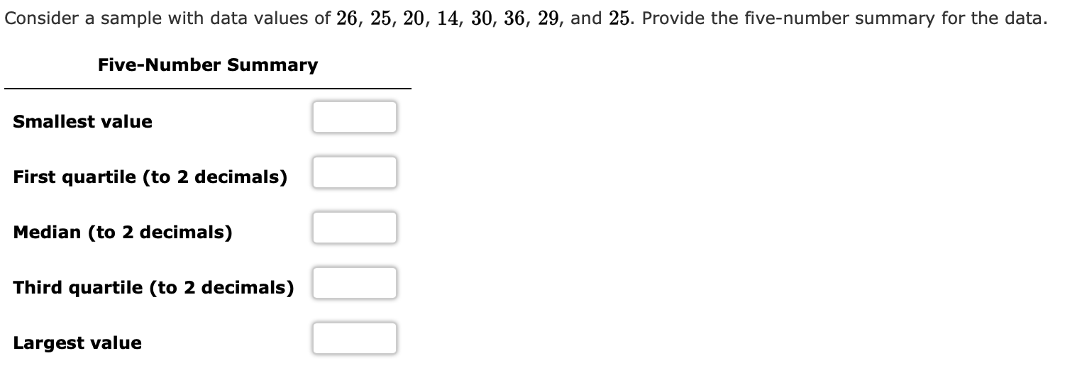 Solved Consider a sample with data values of 26, 25, 20, 14, | Chegg.com
