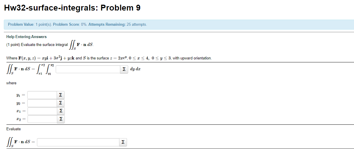 Solved Hw32-surface-integrals: Problem 9 Problem Value: 1 | Chegg.com