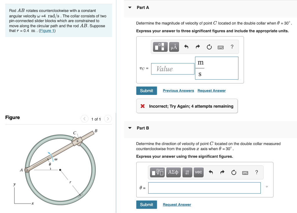 Solved Part A Rod AB rotates counterclockwise with constant | Chegg.com
