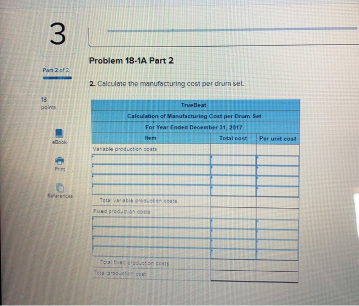 Solved 3 Required information Problem 18-1A Cost The | Chegg.com