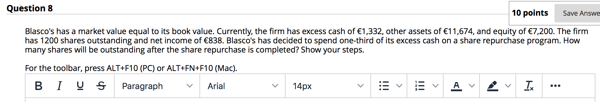 Solved Question 8 10 points Save Answe Blasco's has a market | Chegg.com