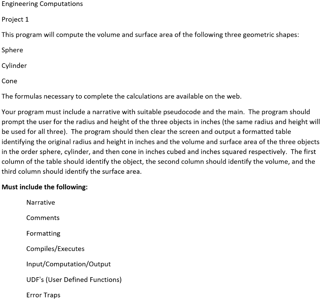 Solved Engineering Computations Project 1 This program will | Chegg.com