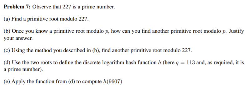 Solved Problem 7: Observe that 227 is a prime number. (a) | Chegg.com