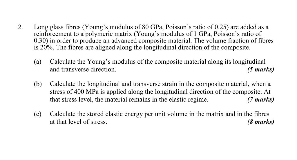 Solved 2. Long glass fibres (Young's modulus of 80 GPa, | Chegg.com