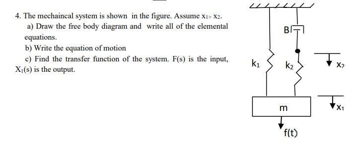 Solved 4. The mechaincal system is shown in the figure. | Chegg.com