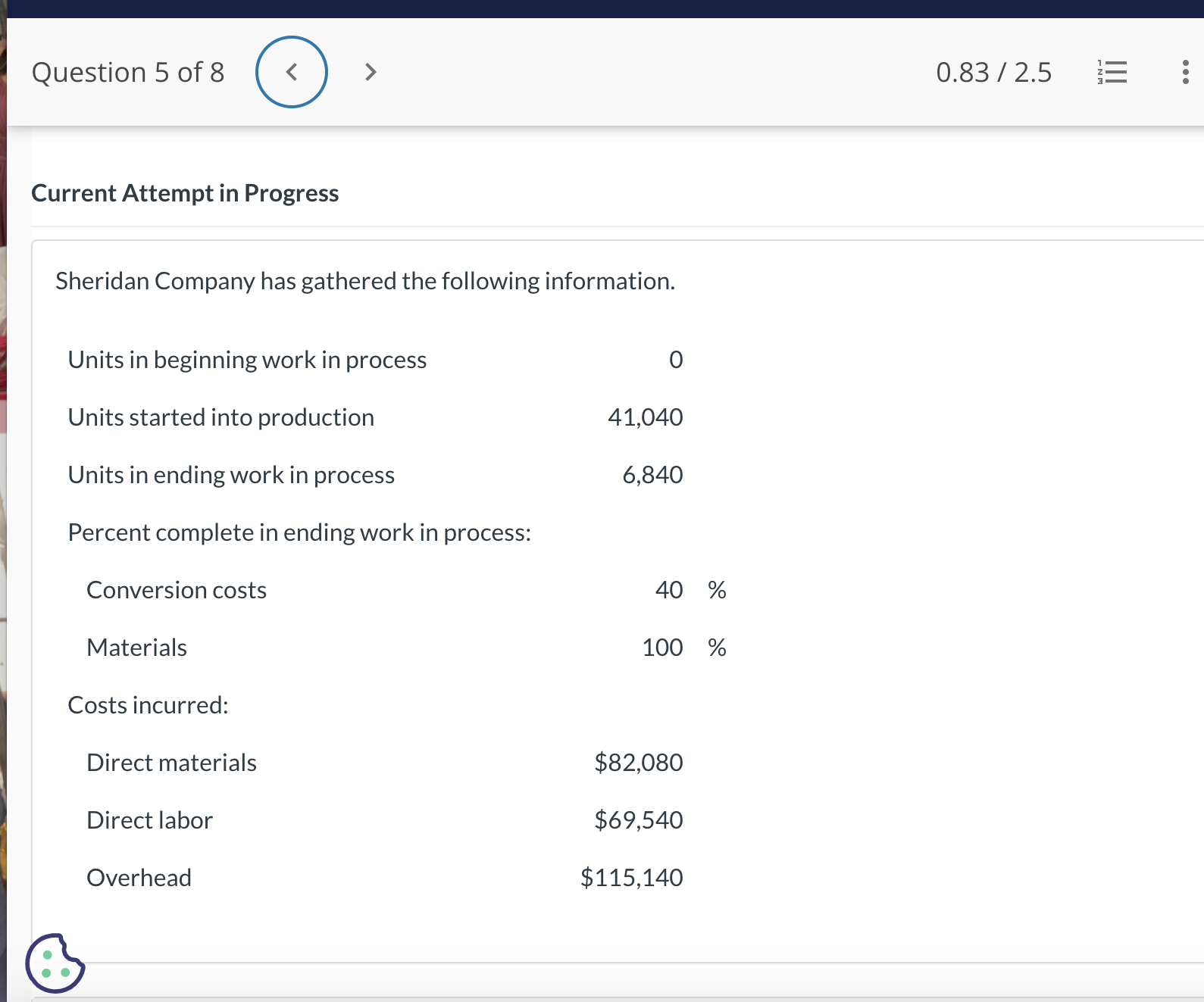 Solved Question 5 of 8 Current Attempt in Progress Sheridan | Chegg.com