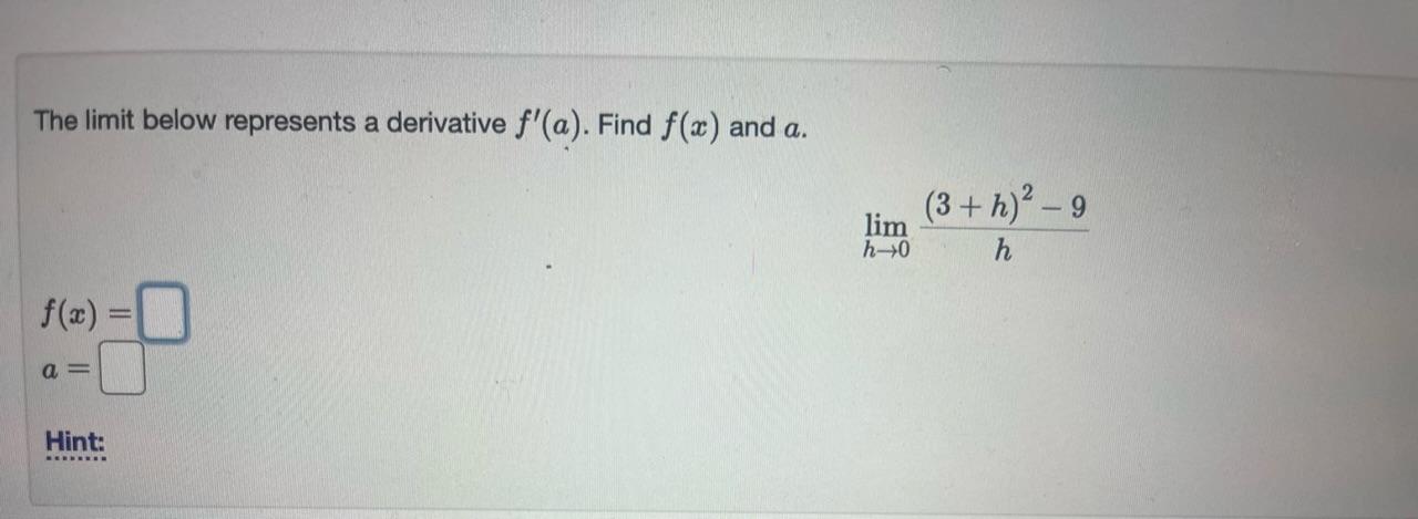 Solved The limit below represents a derivative f′(a). Find | Chegg.com