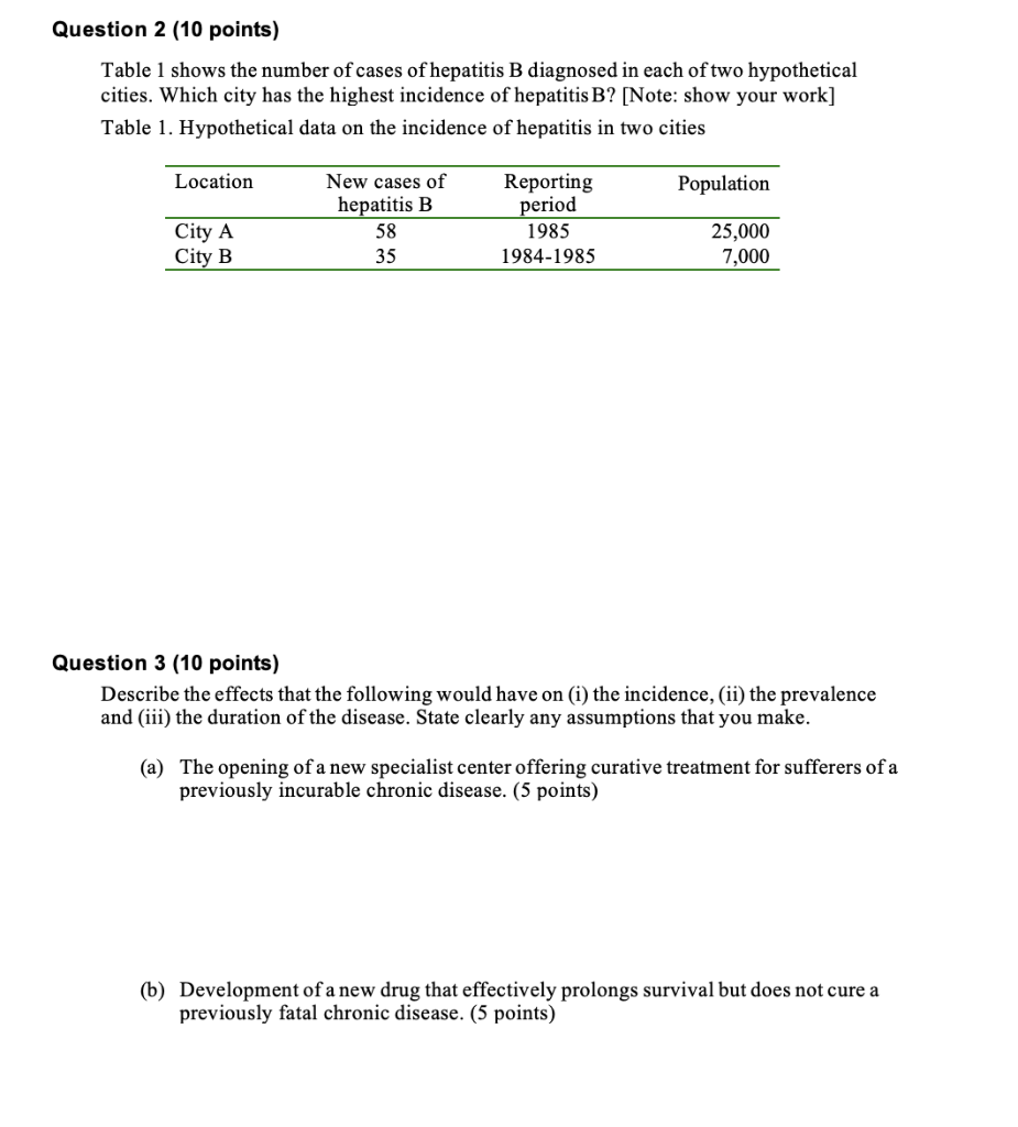 Solved Question 2 (10 points) Table 1 shows the number of | Chegg.com