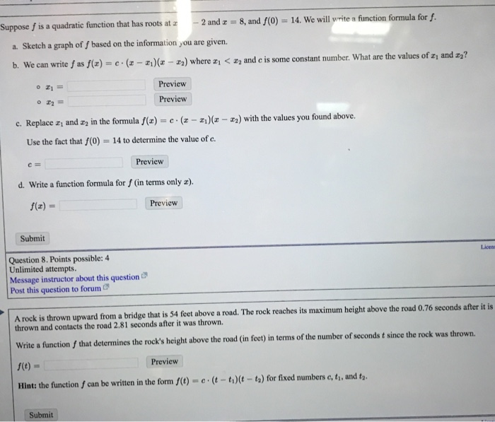 Solved Suppose f is a quadratic function that has roots at | Chegg.com