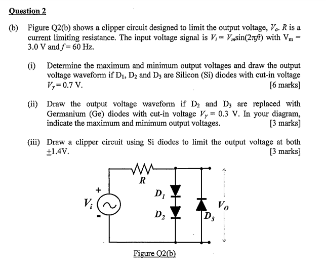 Solved Question 2 (b) Figure Q2(b) shows a clipper circuit | Chegg.com