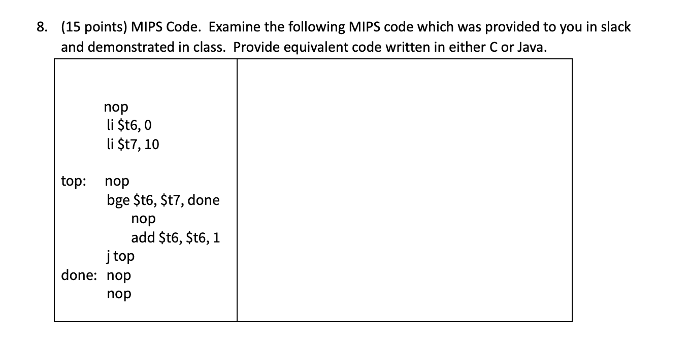 Solved 8. (15 points) MIPS Code. Examine the following MIPS | Chegg.com