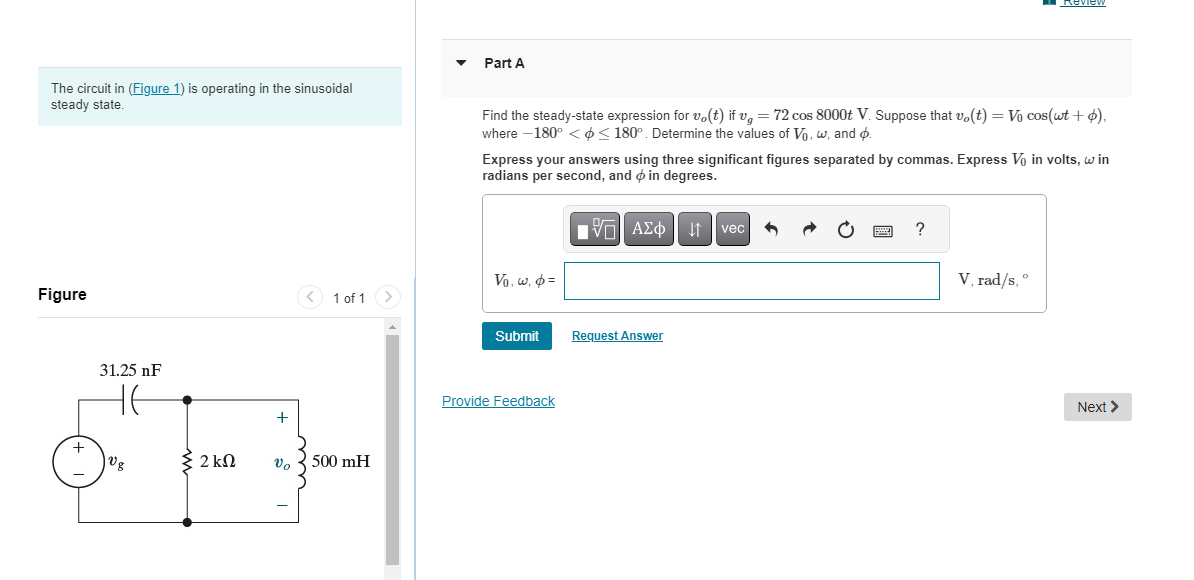 Solved The circuit in is operating in the sinusoidal steady | Chegg.com