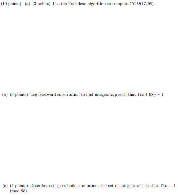 Solved (10 points) (a) (3 points) Use the Euclidean | Chegg.com