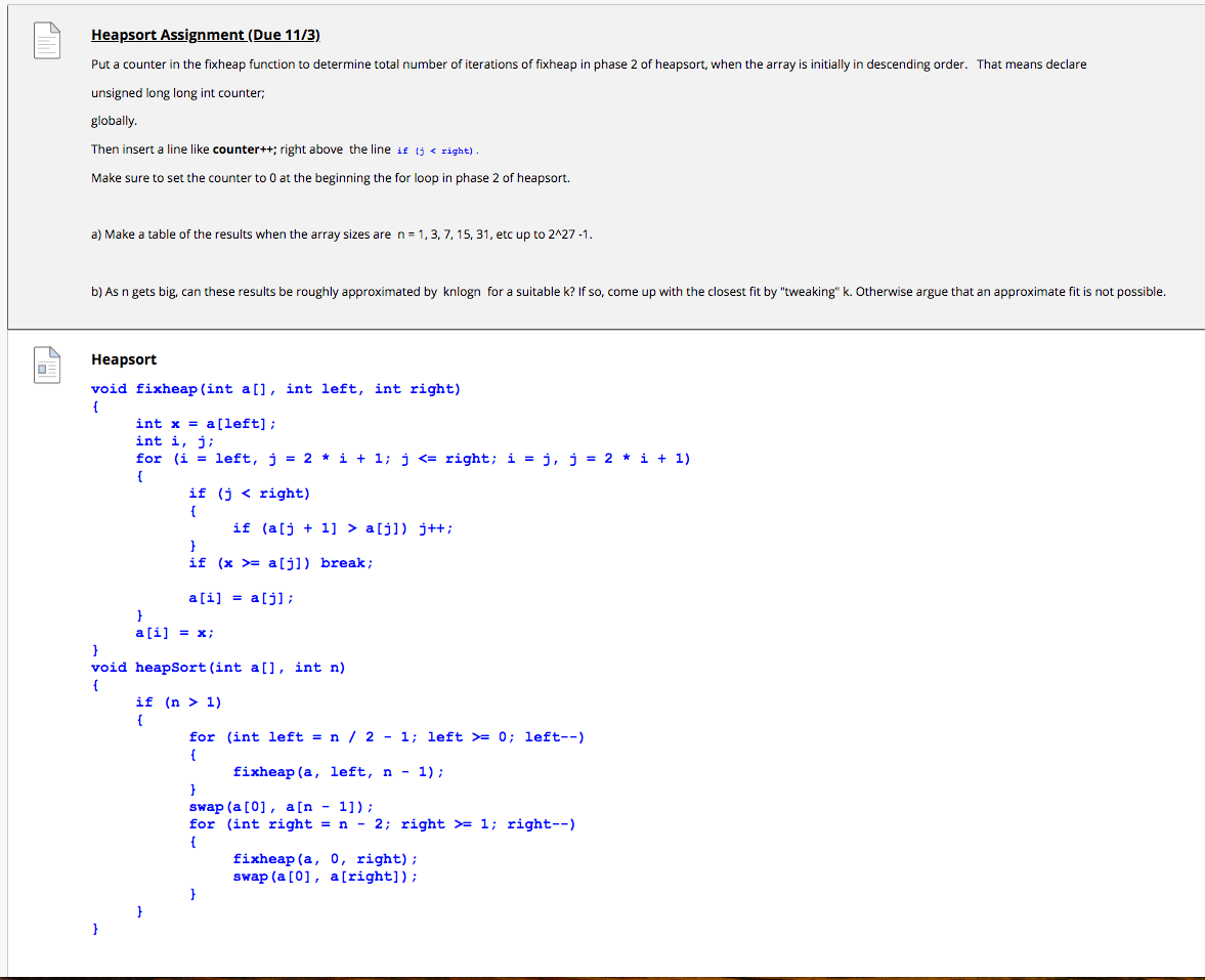 Solved Heapsort Assignment Due 11 3 Put A Counter In The