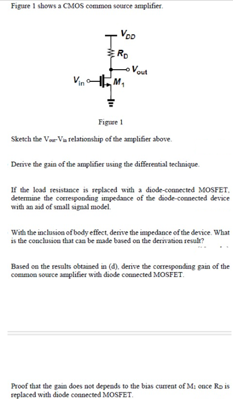 Solved Figure 1 ﻿shows A Cmos Common Source Amplifier Figure