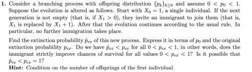 1. Consider a branching process with offspring | Chegg.com