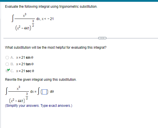 Solved Evaluate the following integral using trigonometric | Chegg.com