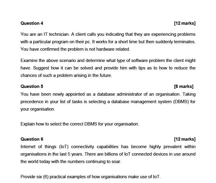 Solved Question 4 [12 marks] You are an IT technician. A | Chegg.com