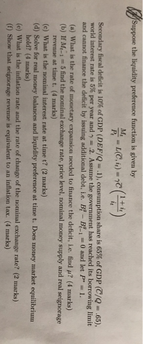 Suppose the liquidity preference function is given by | Chegg.com