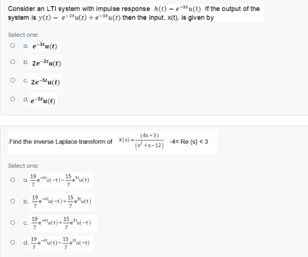 Solved Consider an LTI system with impulse response h(t) = | Chegg.com