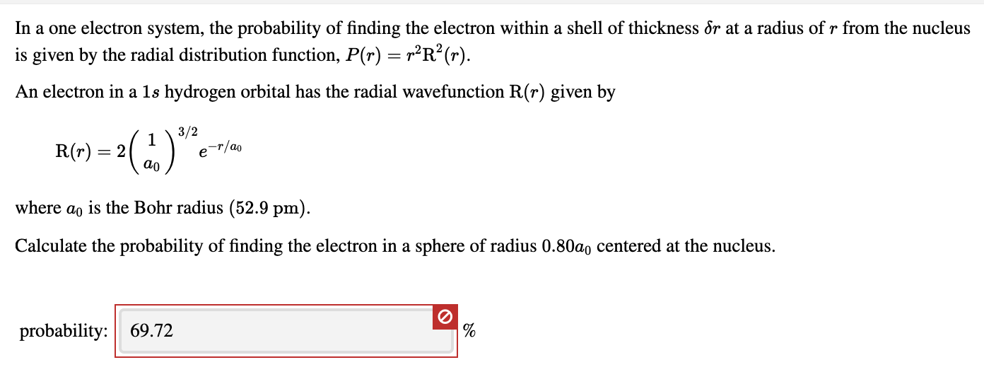 Solved In a one electron system, the probability of finding | Chegg.com