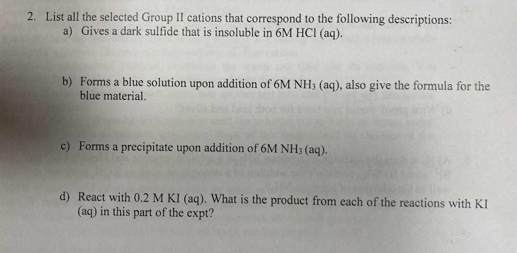 2. List all the selected Group II cations that | Chegg.com