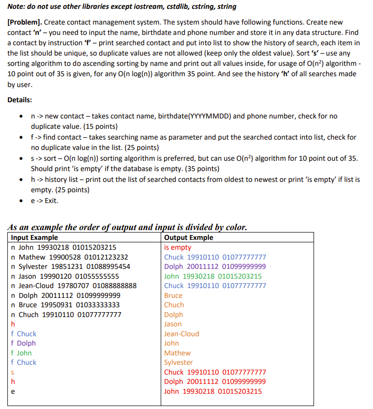 Solved Note: do not use other libraries except iostream, | Chegg.com