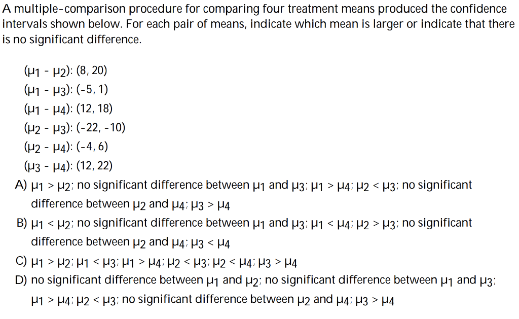 Solved A multiple-comparison procedure for comparing four | Chegg.com
