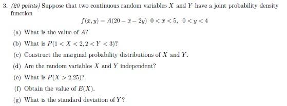 Solved (20 points) Suppose that two continuous random | Chegg.com