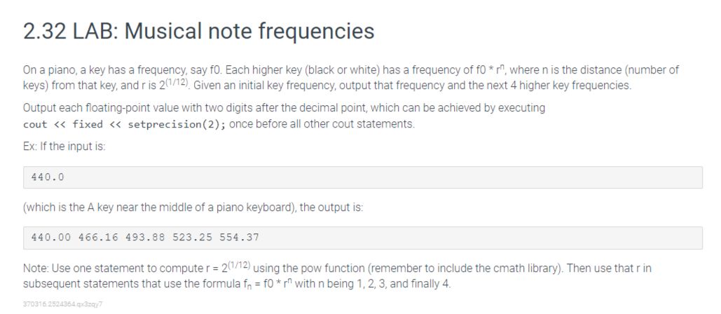 Solved 2.32 LAB: Musical note frequencies On a piano, a key | Chegg.com
