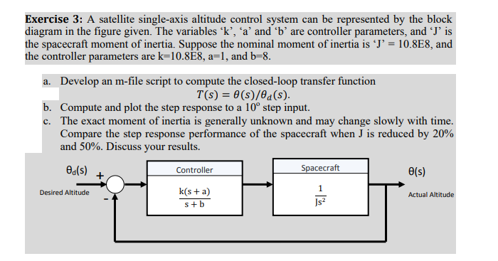 Exercise 3: A satellite single-axis altitude control | Chegg.com