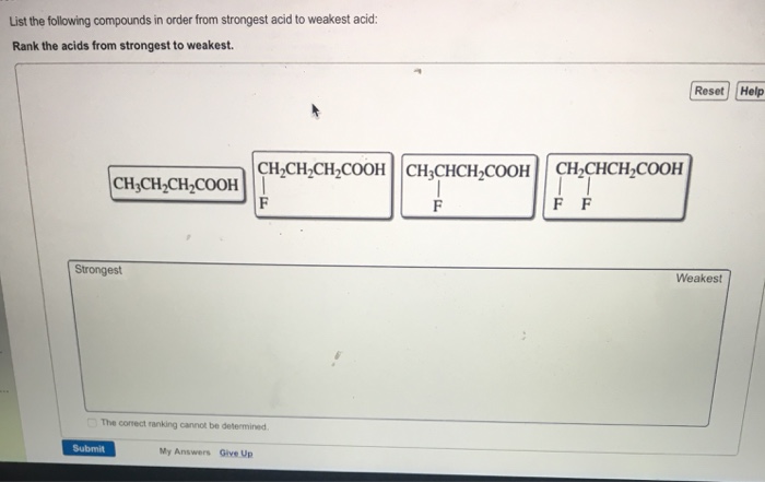 Solved List the following compounds in order from strongest | Chegg.com