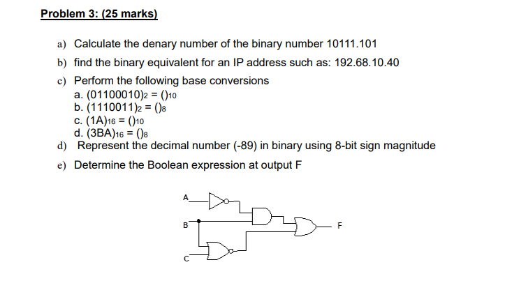 Solved a) Calculate the denary number of the binary number | Chegg.com