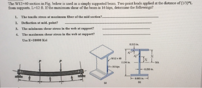 Solved The W12x40 section in Fig, below is used as a simply | Chegg.com