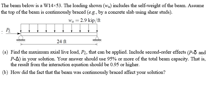 The beam below is a W14x53. The loading shown (Wa) | Chegg.com