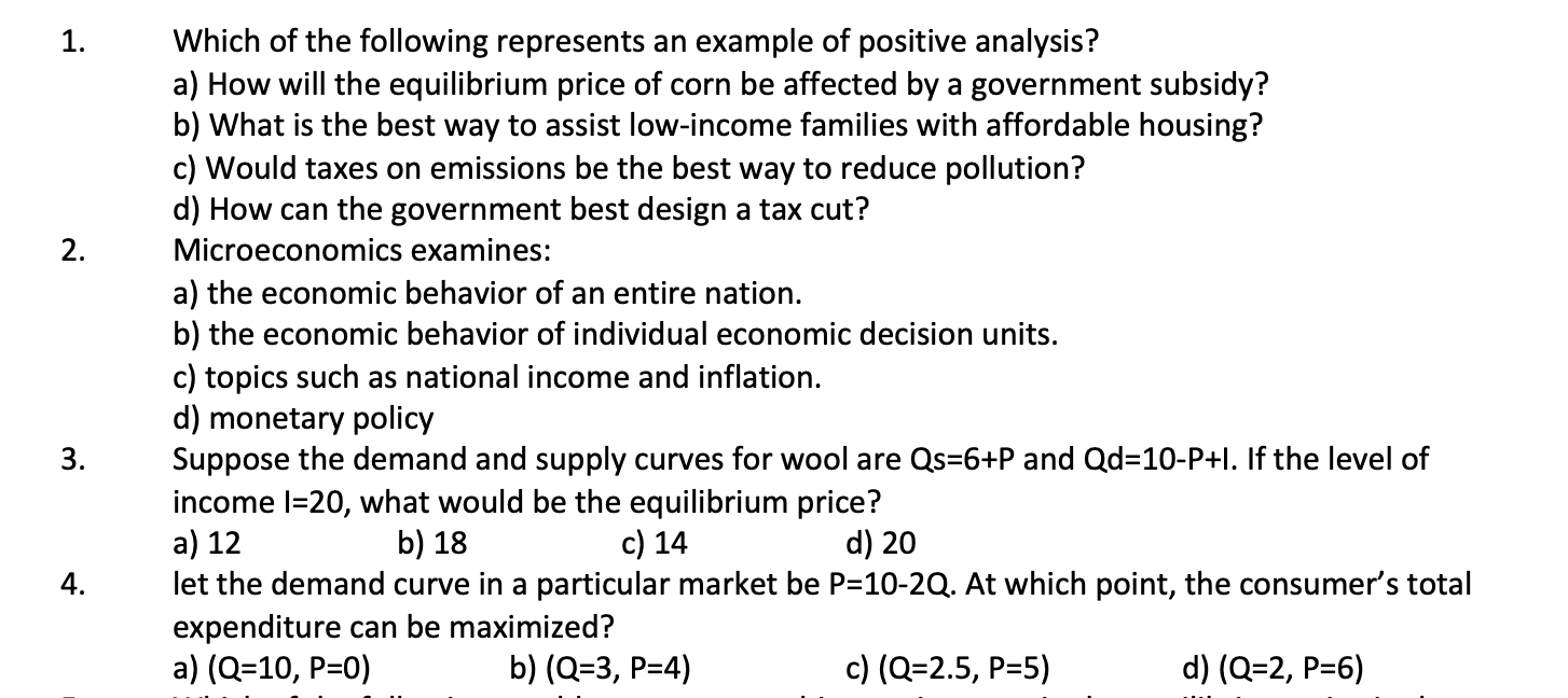 Solved 1. 2. Which of the following represents an example of | Chegg.com
