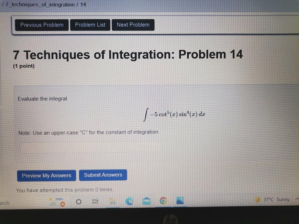 Solved 17_techniques_of_integration / 14 arch Previous | Chegg.com