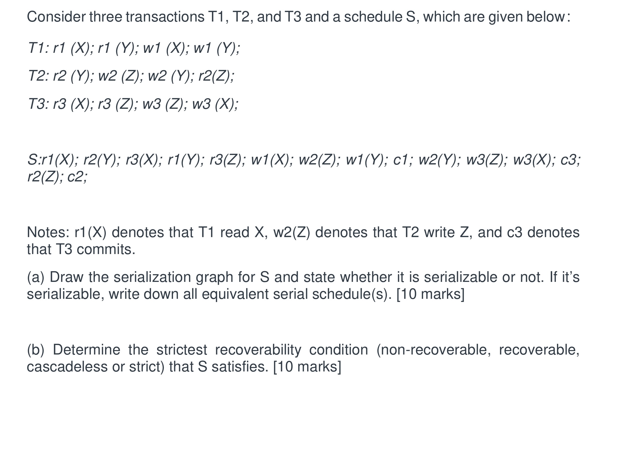 Solved Consider three transactions T1, T2, and T3 and a | Chegg.com