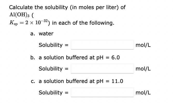 Solved Calculate the solubility (in moles per liter) of | Chegg.com
