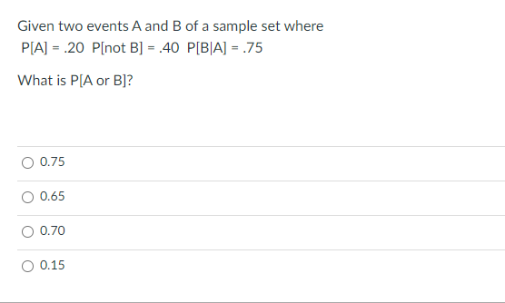 Solved Given two events A and B of a sample set where | Chegg.com