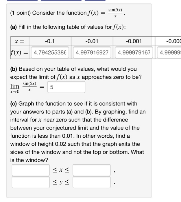 Solved sin(5x) (1 point) Consider the function f(x) - (a) | Chegg.com