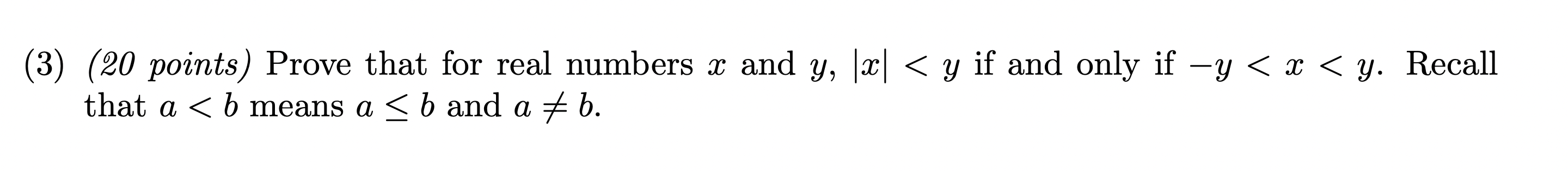 Solved (3) (20 points) Prove that for real numbers x and | Chegg.com
