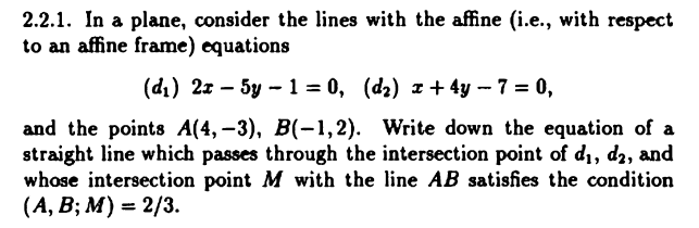 Solved 2.2.1. In a plane, consider the lines with the affine | Chegg.com
