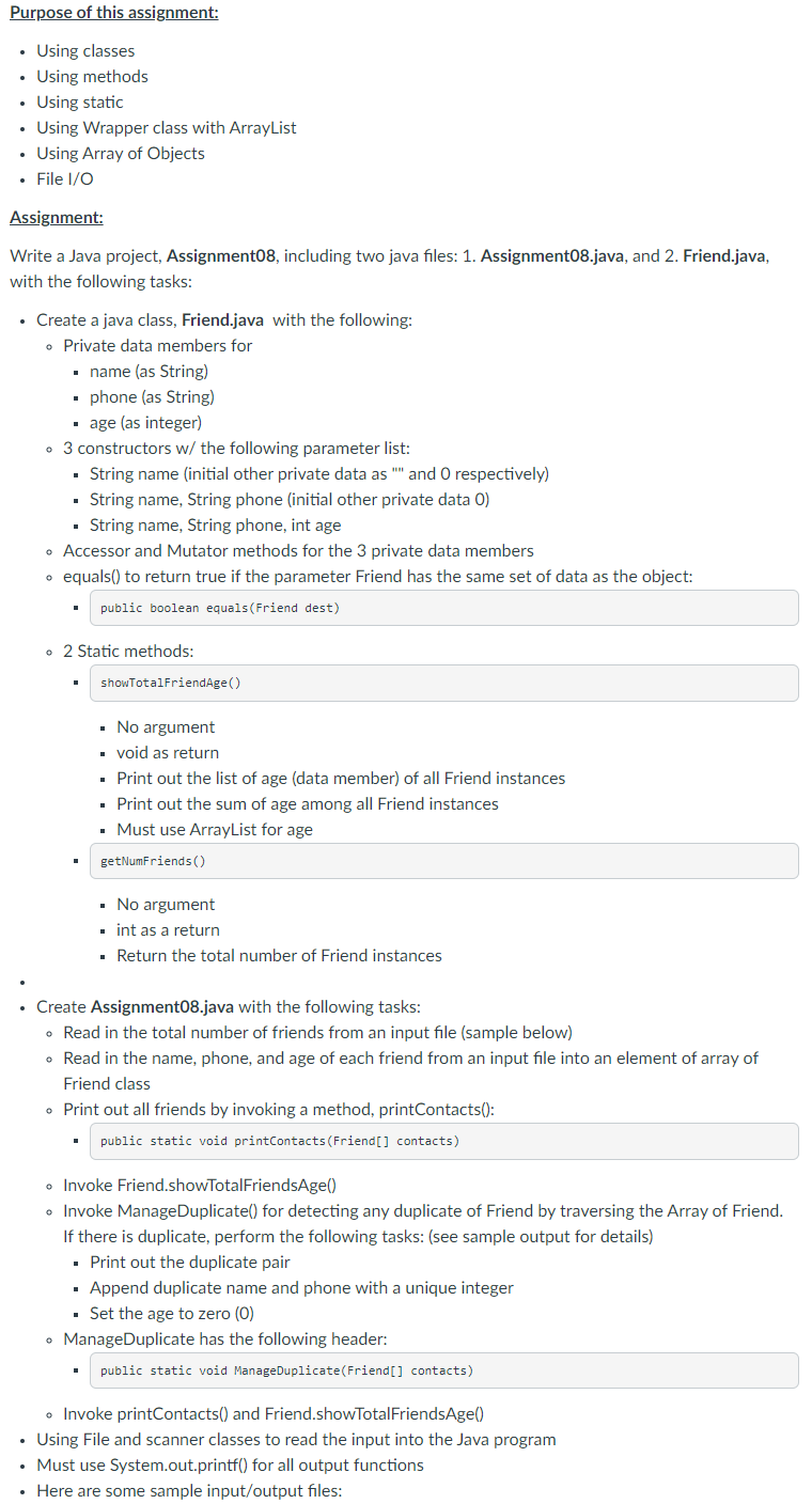 Solved Purpose of this assignment: - Using classes - Using | Chegg.com