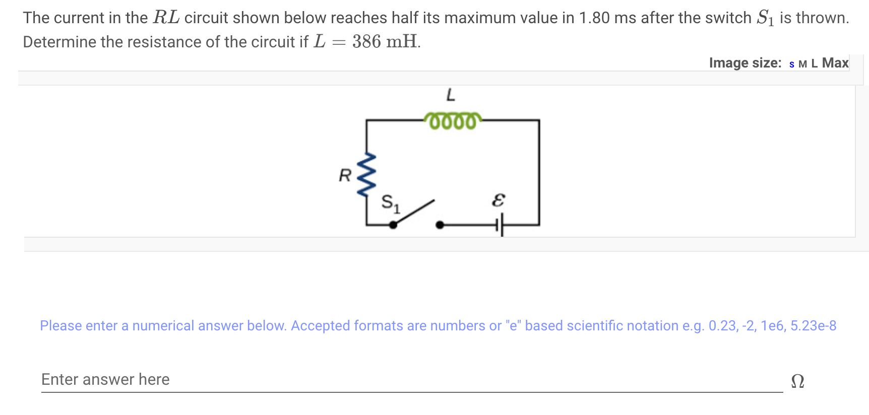 Solved The current in the RL circuit shown below reaches | Chegg.com