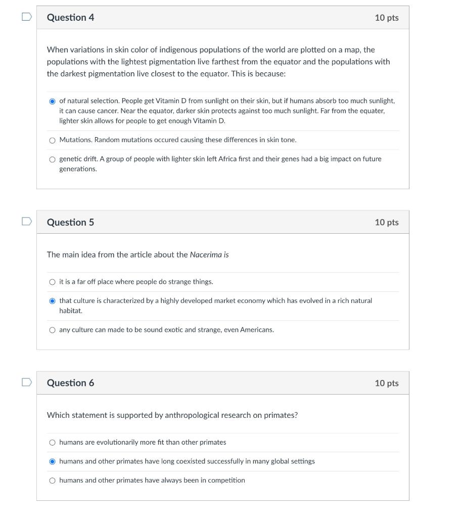 Solved Question 4 10 pts When variations in skin color of | Chegg.com