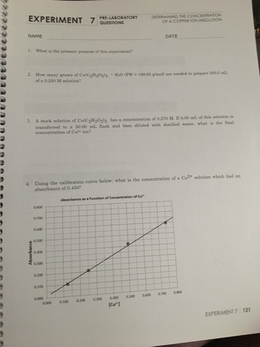 Solved EXPERIMENT 7 QUESHOS PRE-LABORATORY OF A COPPER ION | Chegg.com